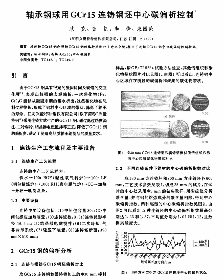 轴承钢球用GCr15连铸钢坯中心碳偏析控制_ 轴承材料 -佰联轴承网--中国专业轴承行业网站,始于1999年！